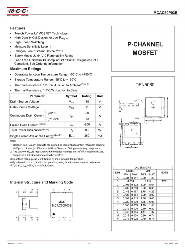 MCAC50P03B-TP datasheet page 1
