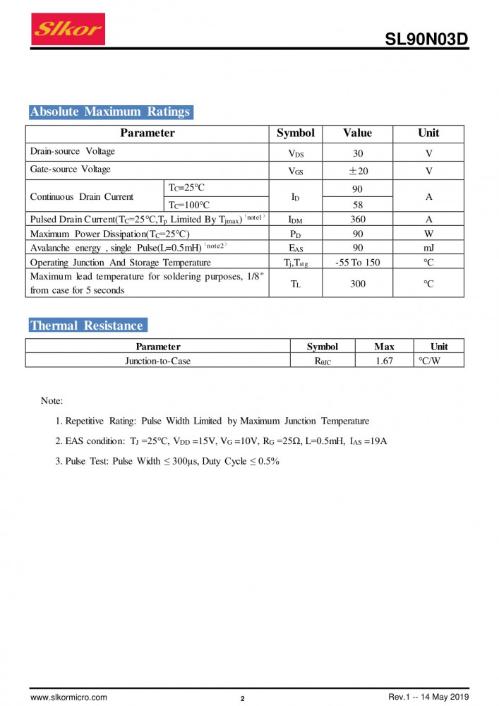 SL90N03D datasheet page 2