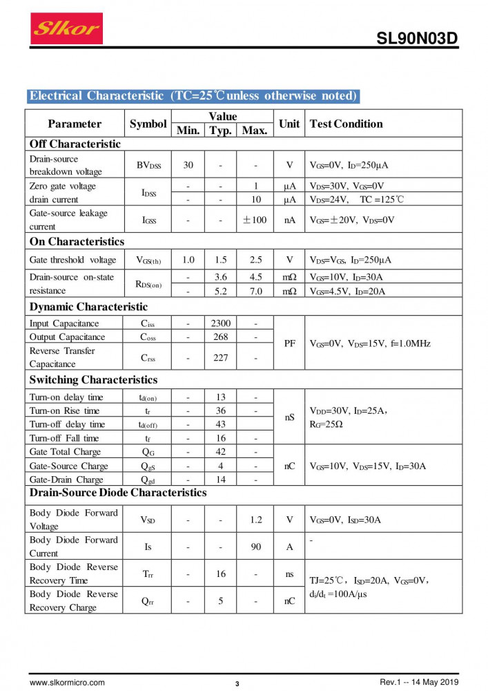 SL90N03D datasheet page 3