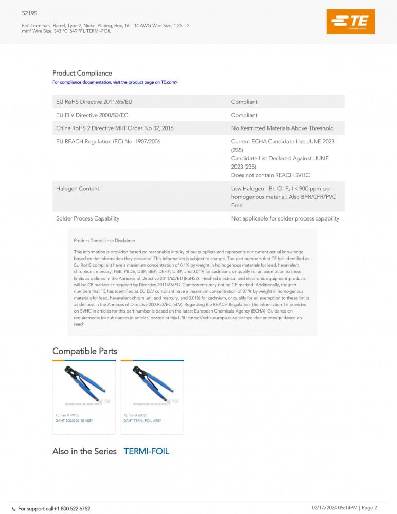 TE Connectivity 52195 technical document page 2