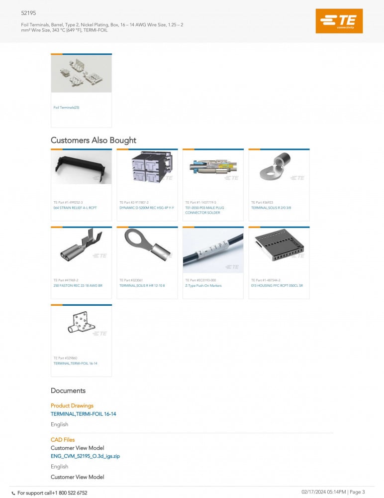 TE Connectivity 52195 technical document page 3