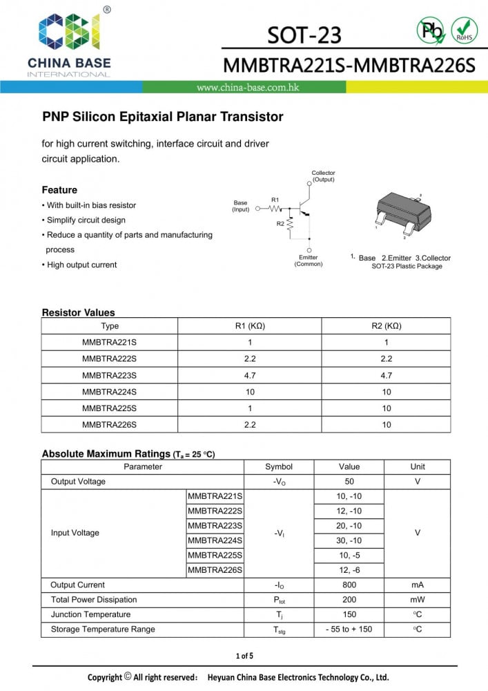 MMBTRA226S datasheet page 1