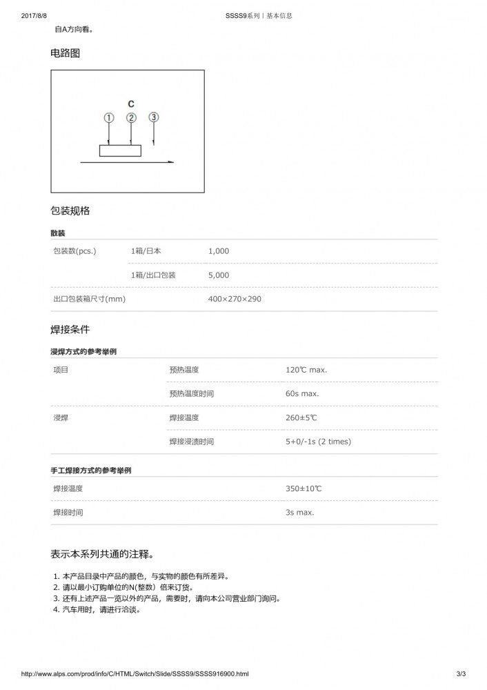 ALPSALPINE SSSS916900 circuit diagram and package information