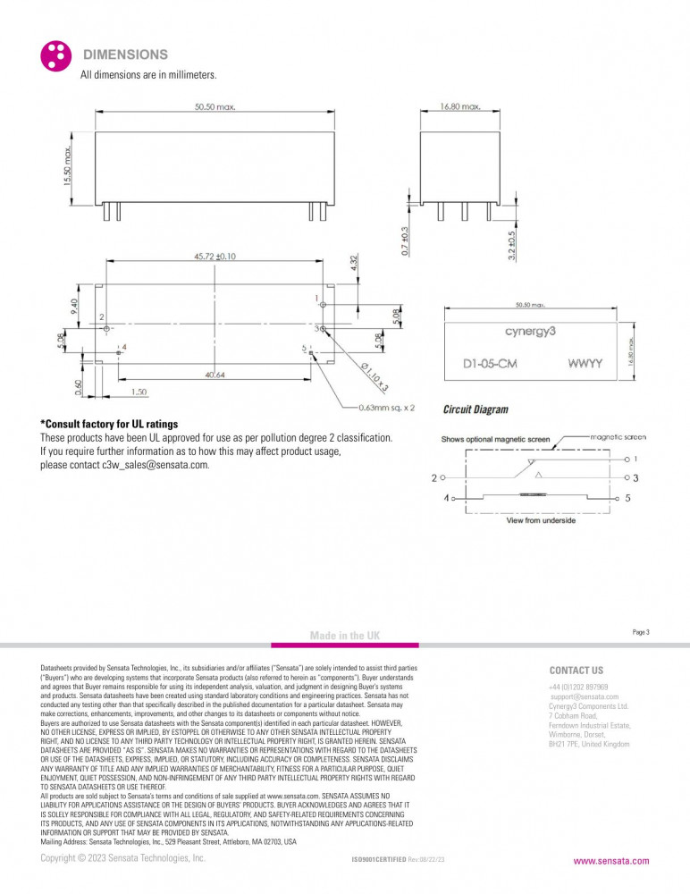 Sensata D1-12-CM technical document page 3