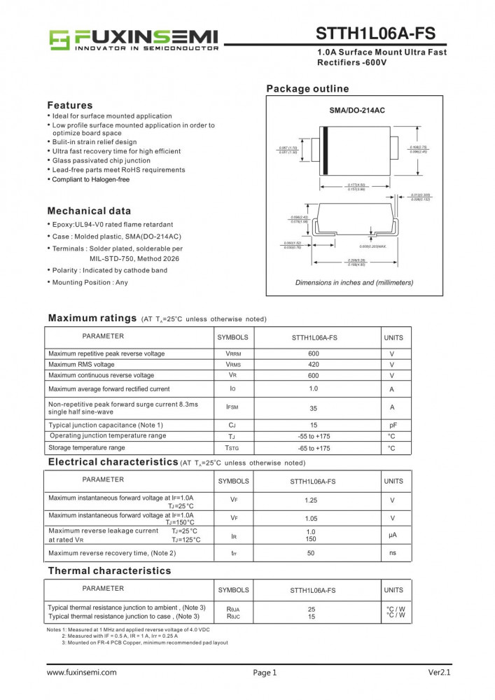 STTH1L06A-FS datasheet page 1