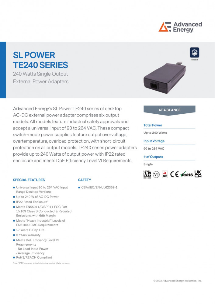 TE240 series datasheet page 1