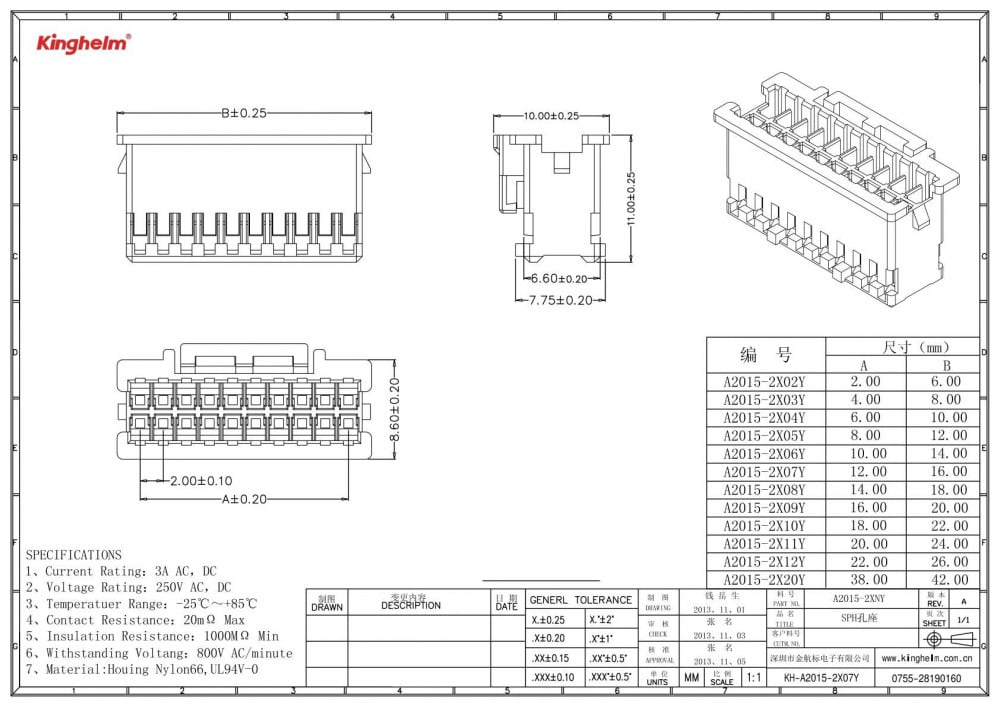 Kinghelm KH-A2015-2X07Y technical drawing and specifications