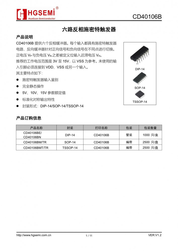 CD40106BE datasheet page 1
