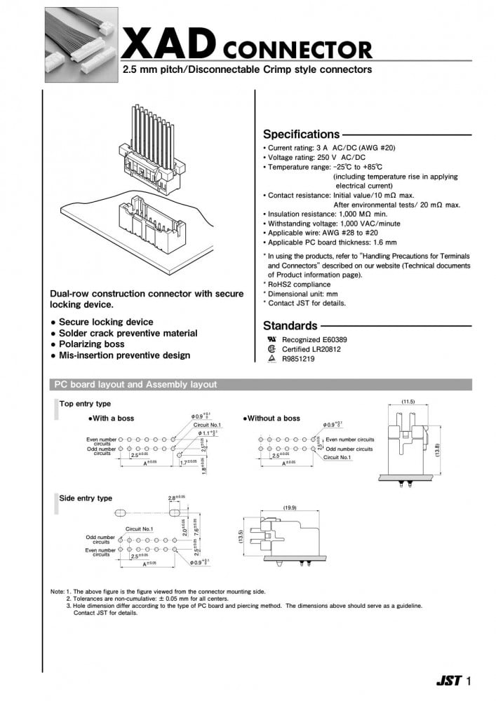 JST XAD series specification page 1