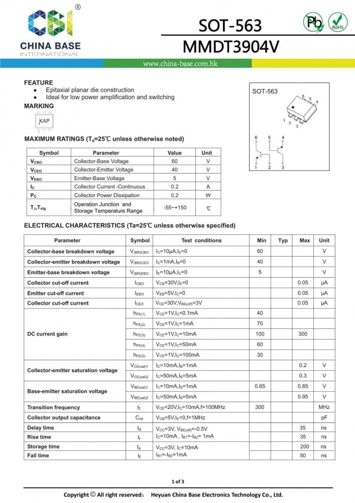 MMDT3904V KAP datasheet page 1