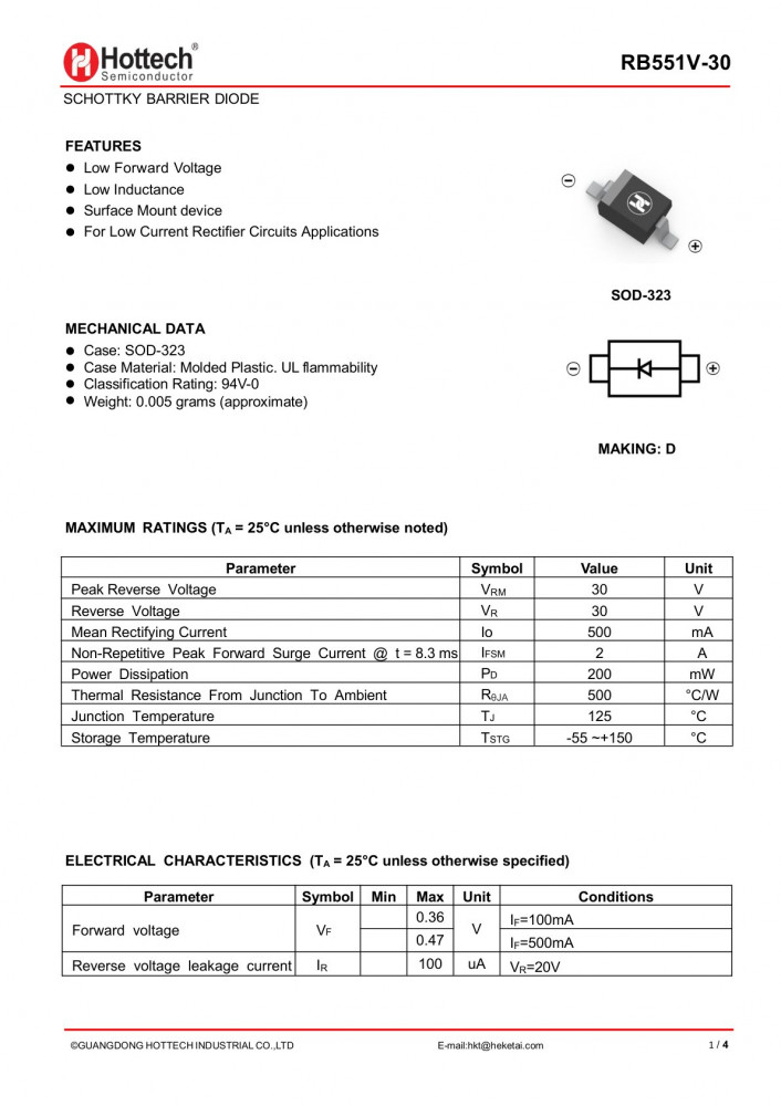 RB551V-30V-D datasheet page 1