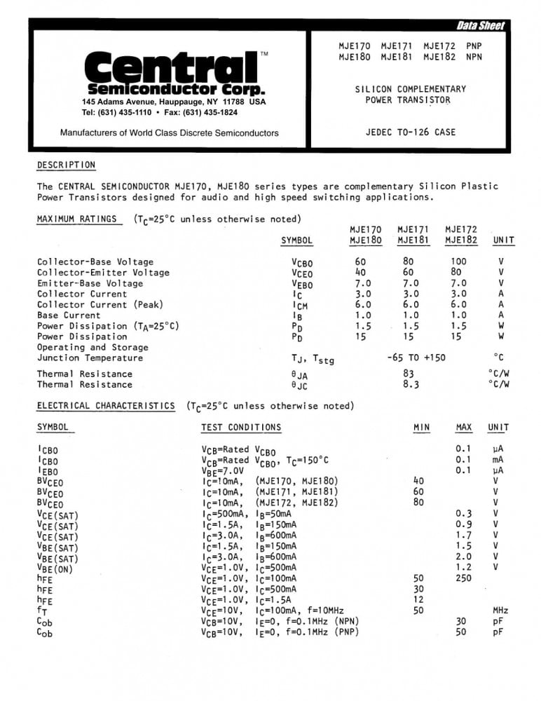 MJE180 datasheet page 1