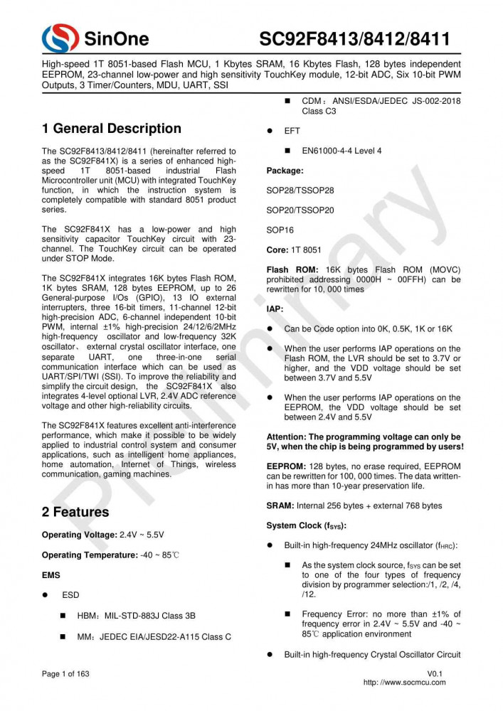 SC92F8411 document page 1