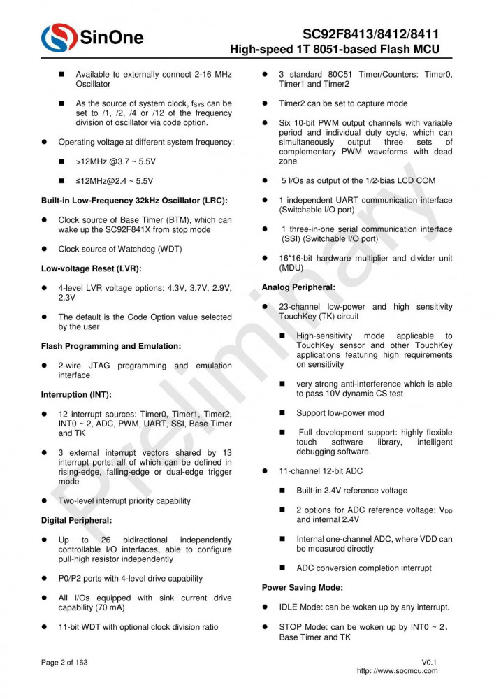 SC92F8411 document page 2