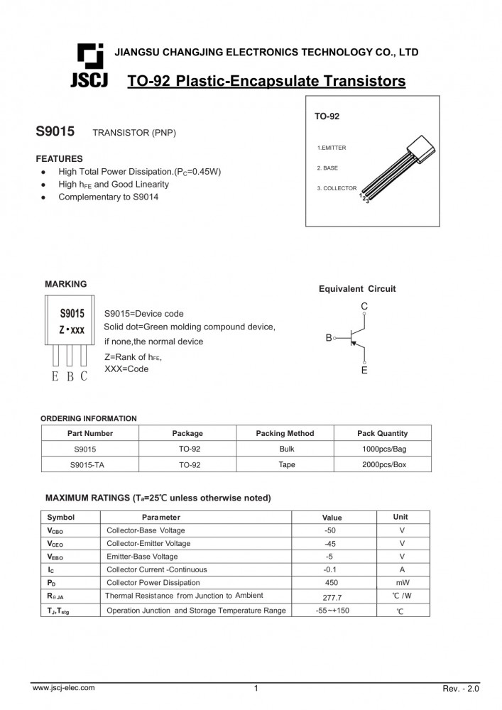 JSCJ S9015 datasheet page 1