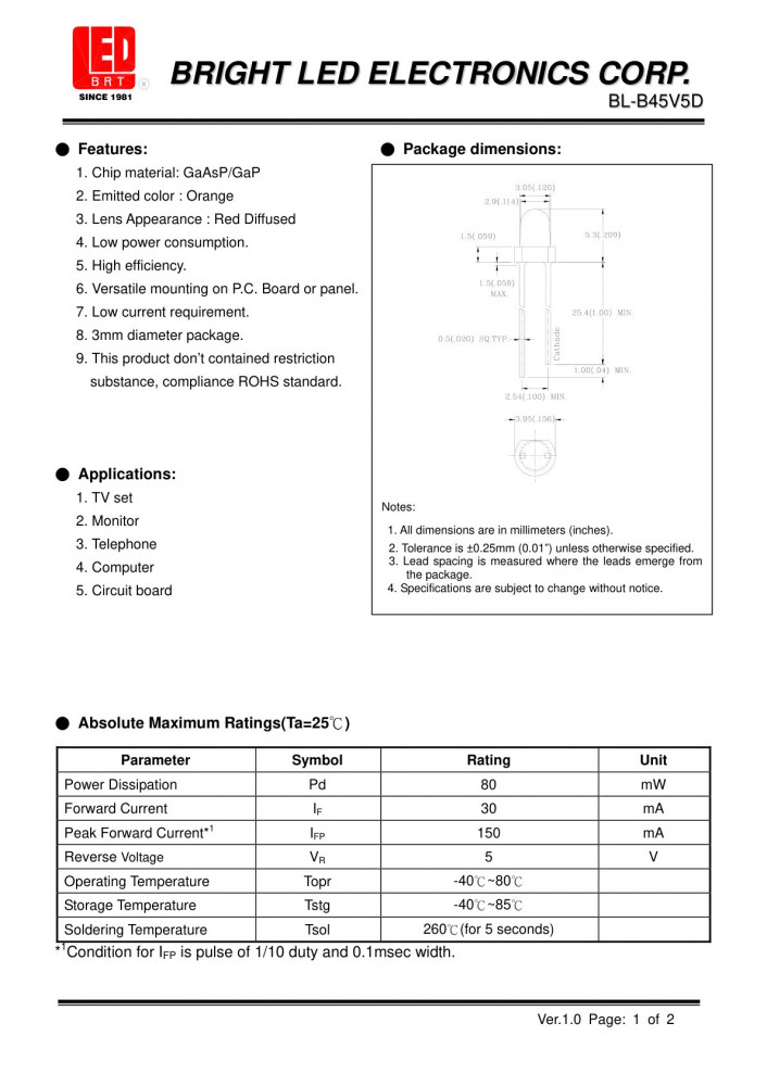 BL-B45V5D technical document page 1