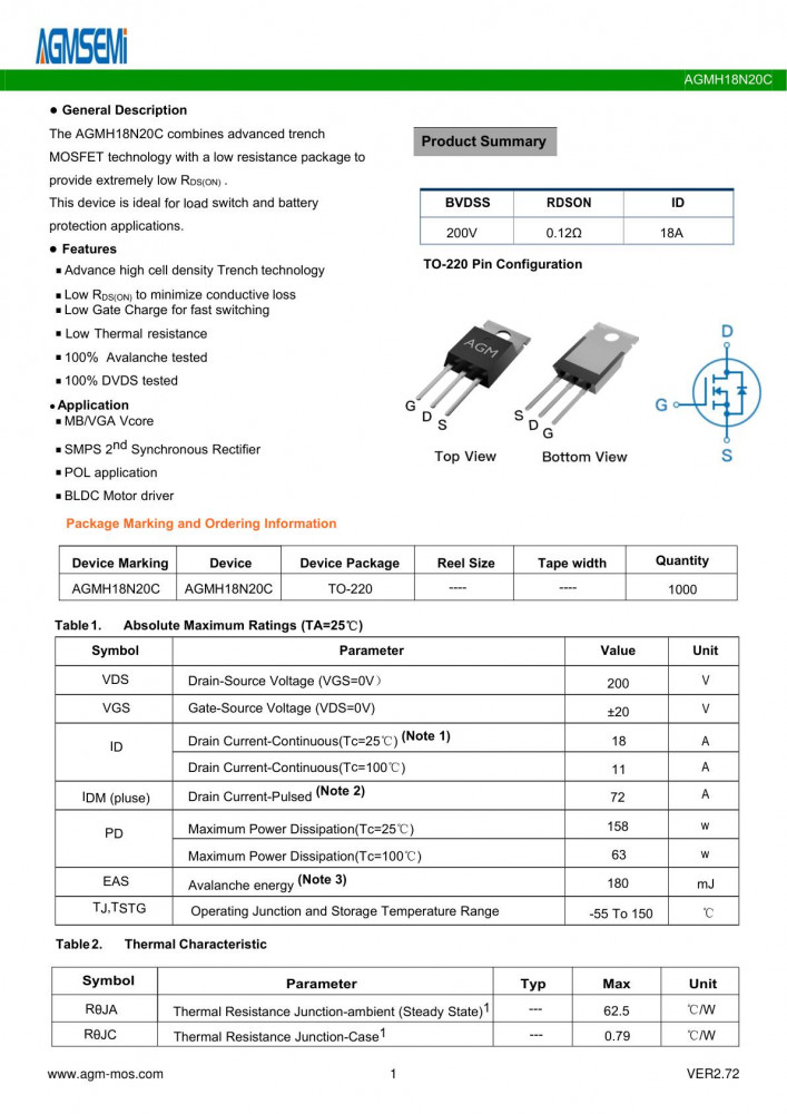 AGMH18N20C datasheet page 1