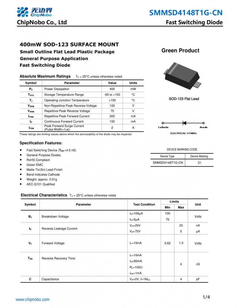 SMMSD4148T1G-CN datasheet page 1