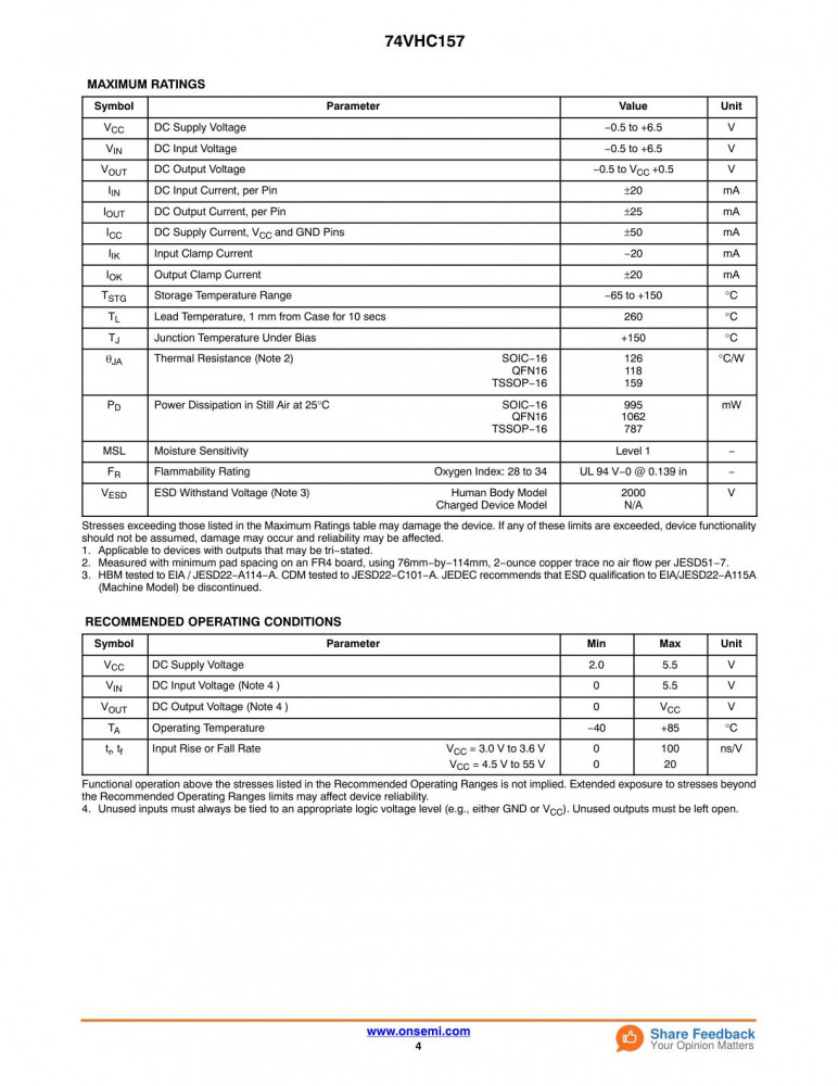 74VHC157 document page 4