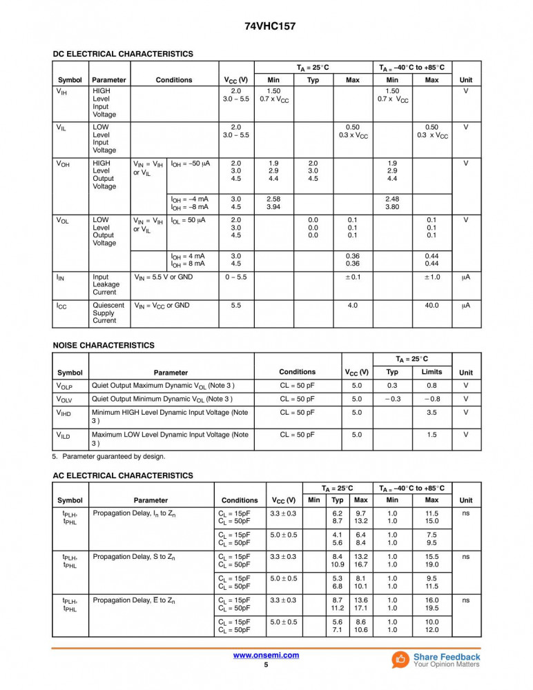74VHC157 document page 5