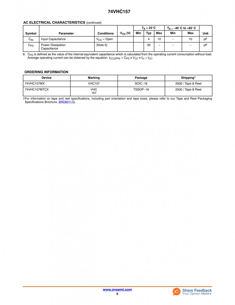 74VHC157 document page 6