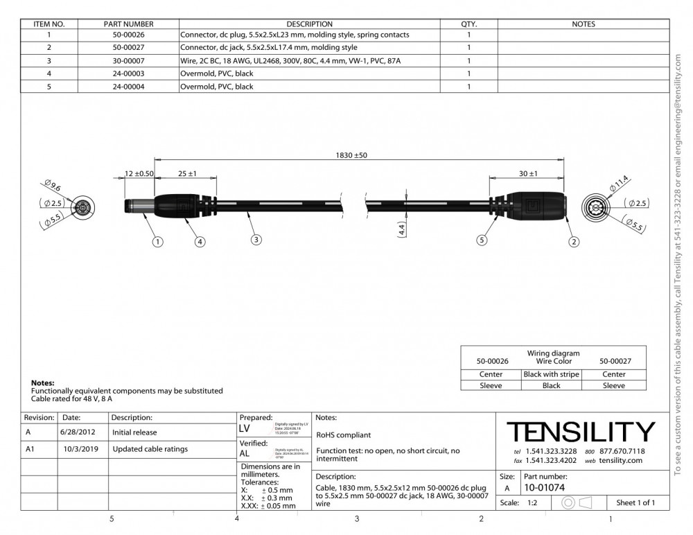 Tensility International model 10-01074 product drawing