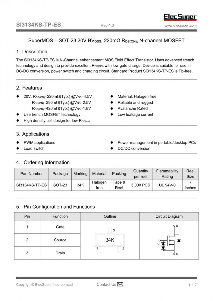 SI3134KS-TP-ES datasheet page 1