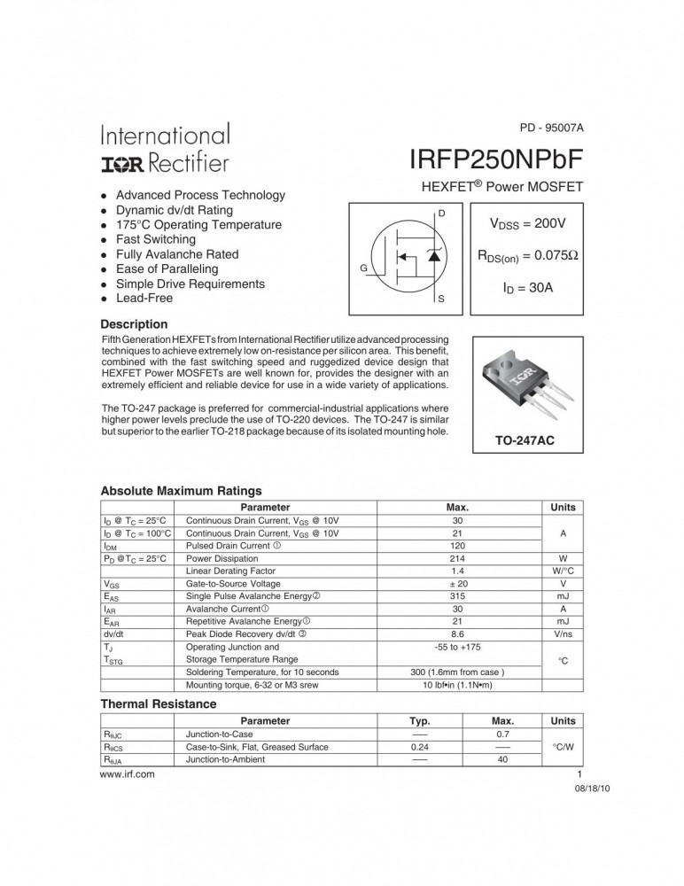 IRFP250NPBF datasheet page 1