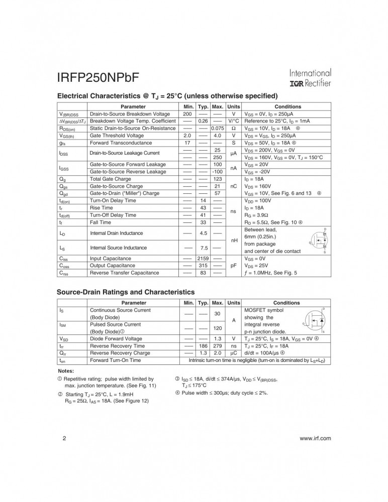 IRFP250NPBF datasheet page 2