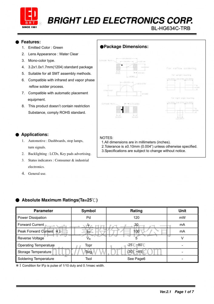 BL-HG634C-TRB datasheet page 1