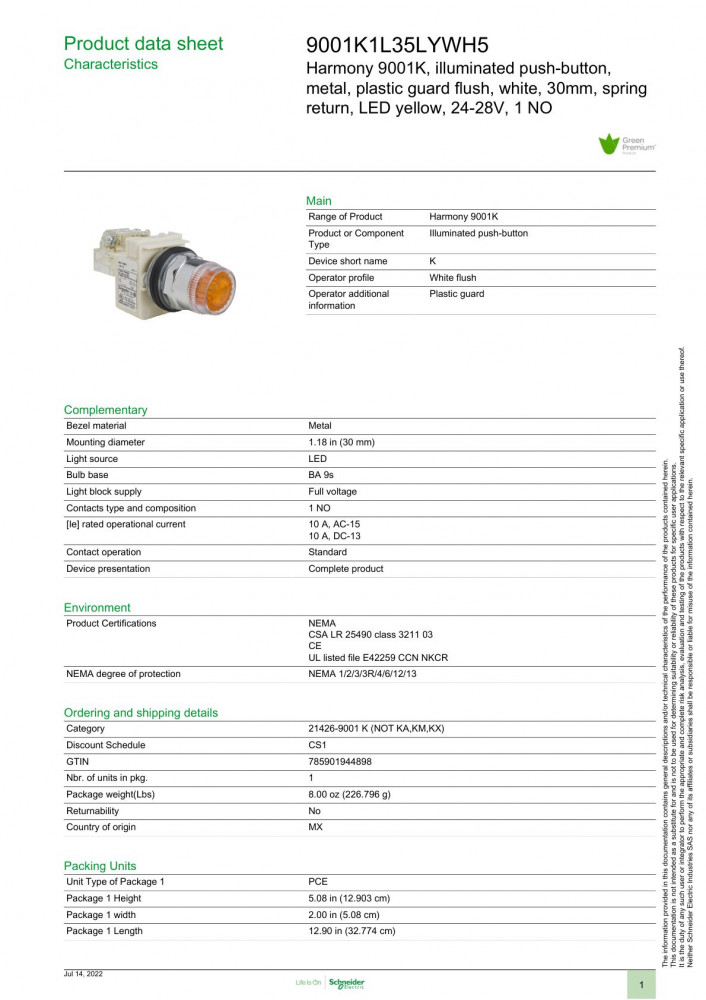 9001K1L35LYWH5 technical document page 1