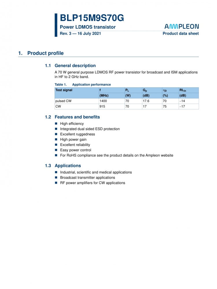 BLP15M9S70GXY datasheet page 1