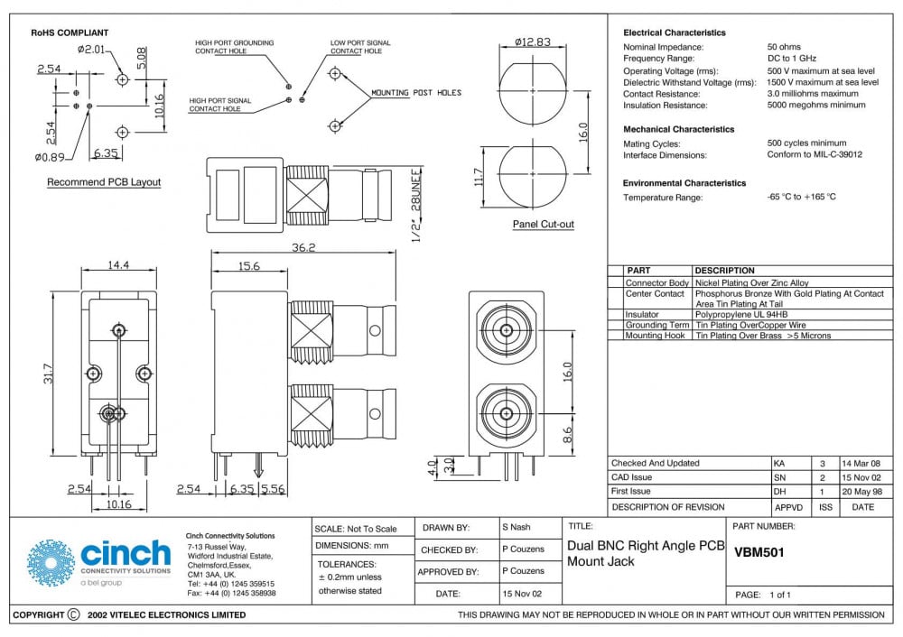 CINCH VBM501 product drawing