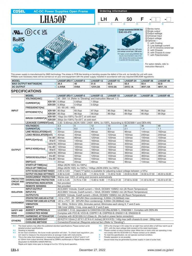Cosel LHA series datasheet page 8