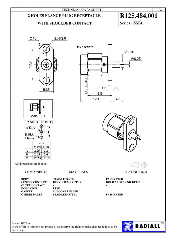 R125484001 technical datasheet, page 1