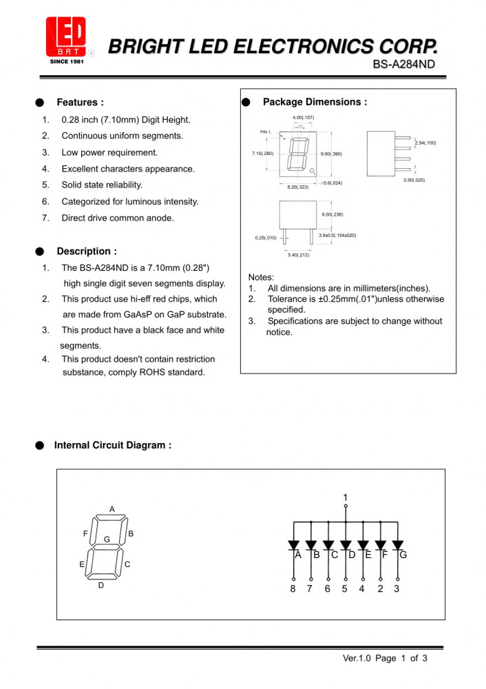 BS-A284ND datasheet page 1