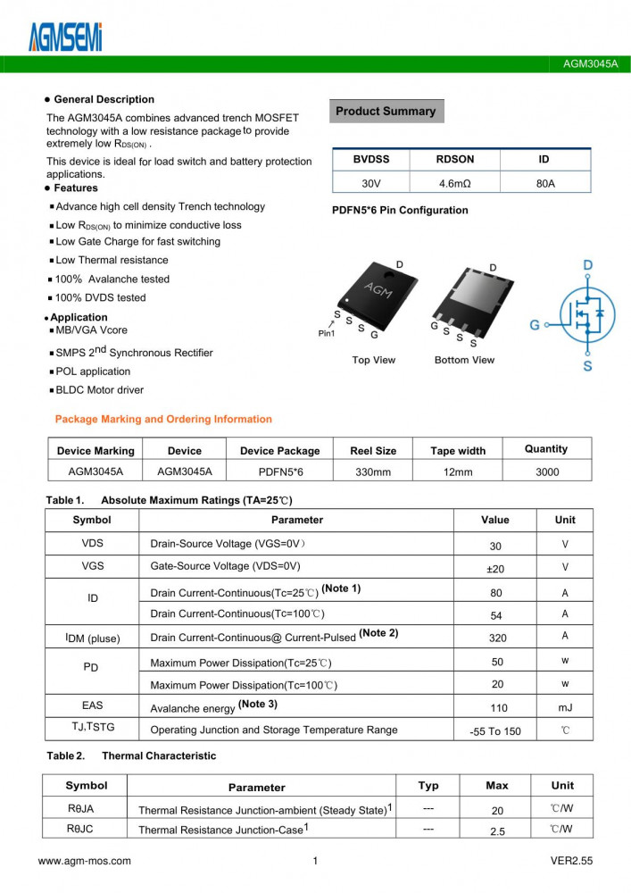 AGM3045A datasheet page 1
