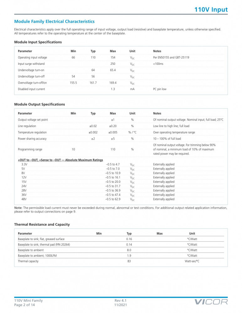 VICOR converter datasheet page 2