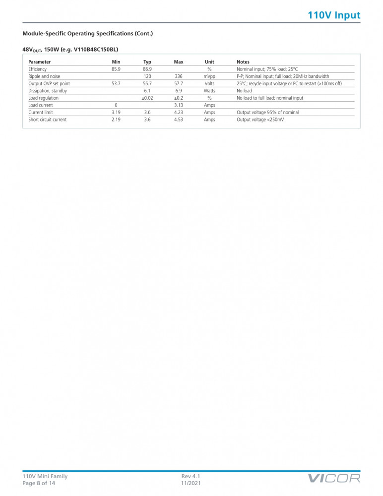 VICOR converter datasheet page 8