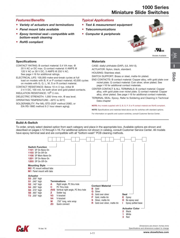 C&K 1000 Series datasheet page 1