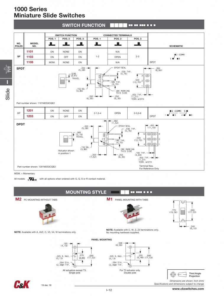 C&K 1000 Series datasheet page 2