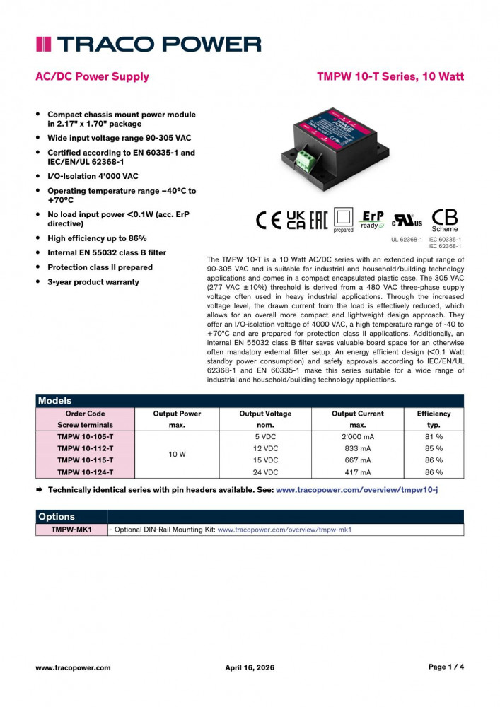 TMPW 10-T series technical document page 1