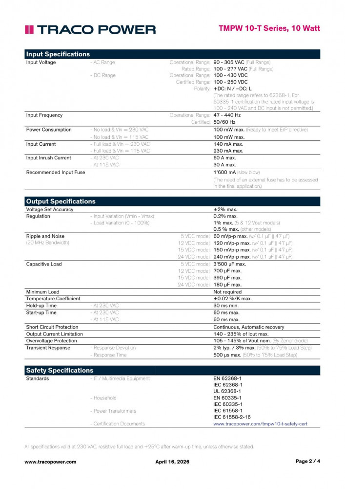 TMPW 10-T series technical document page 2