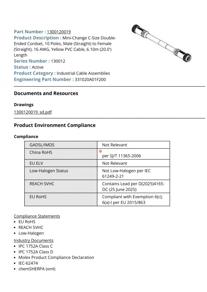 MOLEX assembly drawing preview, page 1