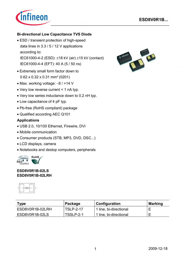 Infineon ESD8V0R1B-02LS datasheet page 1