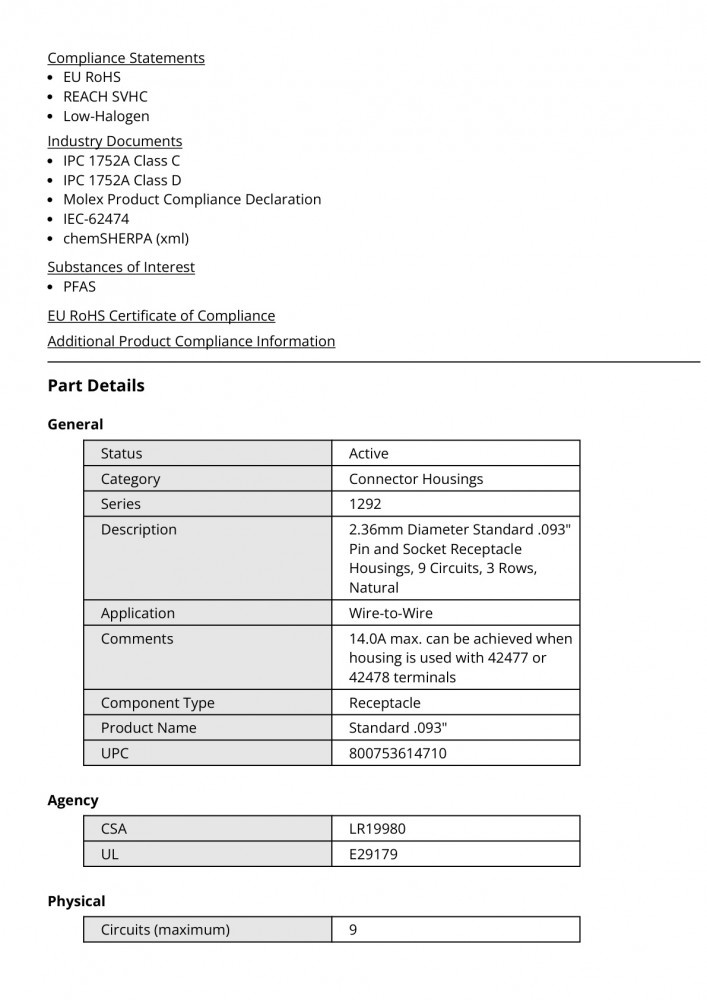 MOLEX .093 Standard Pin Terminals specification page 2