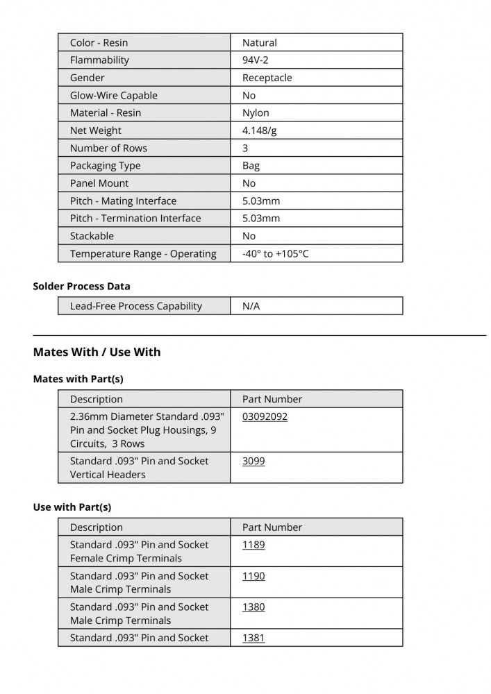 MOLEX .093 Standard Pin Terminals specification page 3
