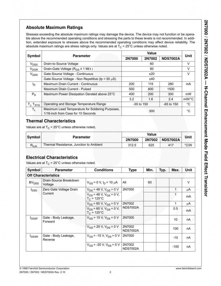 2N7002 datasheet page 3