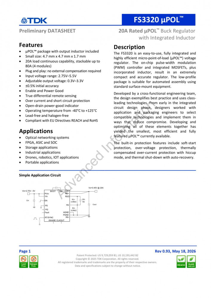 FS3320 datasheet page 1