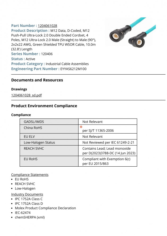 Molex series 120406 product drawing, page 1